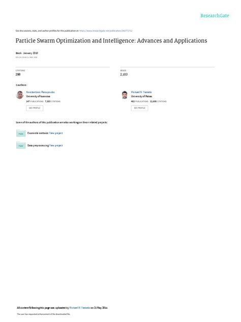 Particle Swarm Optimization And Intelligence Advances And Applications