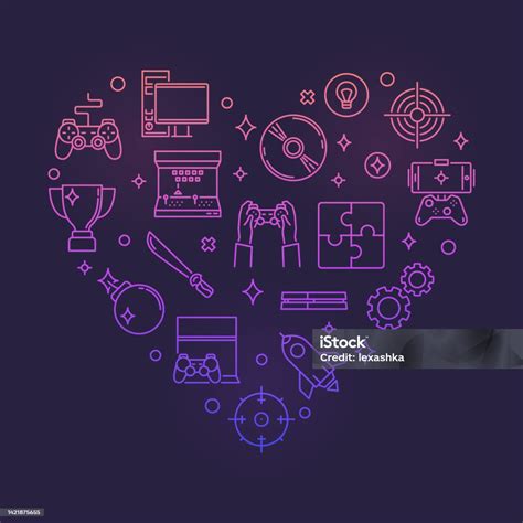 비디오 게임 게이머를위한 하트 다채로운 개요 일러스트 레이 션 Brand Name Video Game에 대한 스톡 벡터 아트 및 기타 이미지 Brand Name