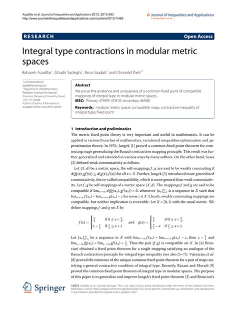 Pdf Integral Type Contractions In Modular Metric Spaces