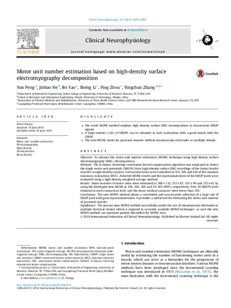 Pdf Motor Unit Number Estimation Based On High Density Surface Electromyography Decomposition