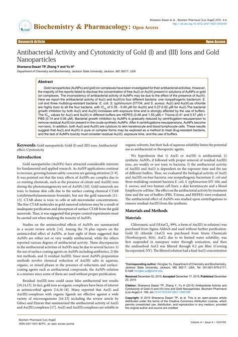 Pdf Antibacterial Activity And Cytotoxicity Of Gold I And Iii Ions And Gold Nanoparticles