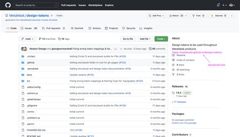 Add Storybook Github Pages To Repo Description Issue Metamask Design Tokens Github