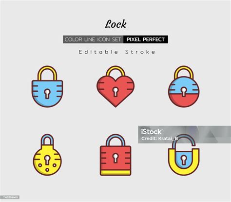 채워진 색상 선 아이콘 기호 세트 자물쇠 자물쇠 고립 된 평면 벡터 디자인 편집 가능한 스트로크 64 픽셀 완벽한 디지털 디자인 웹 사이트 응용 프로그램 및 물리적 디자인