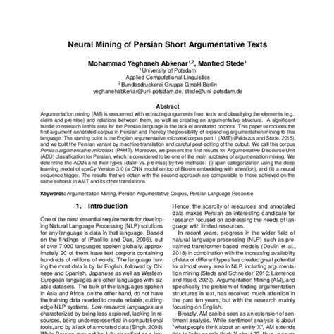 Neural Mining Of Persian Short Argumentative Texts Acl Anthology