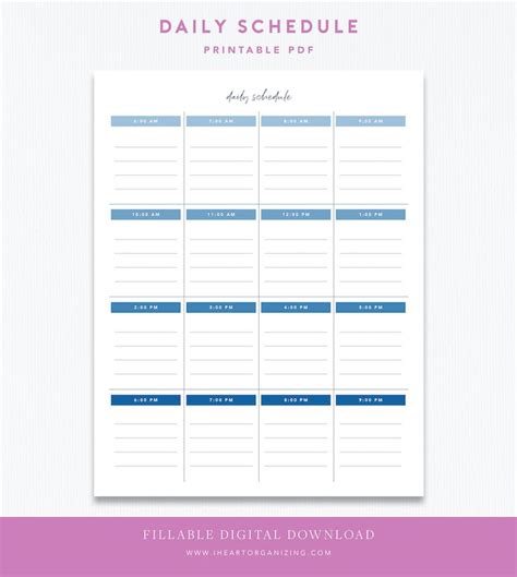 Editable Downloadable Daily Schedule Template Asseads