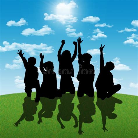 Счастливые дети усаженные на траву Иллюстрация штока иллюстрации насчитывающей трава природа