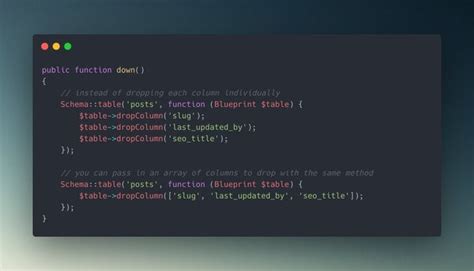 En Una Migración De Laravel Podemos Pasar Un Array De Columnas Al Método Dropcolumn En Lugar
