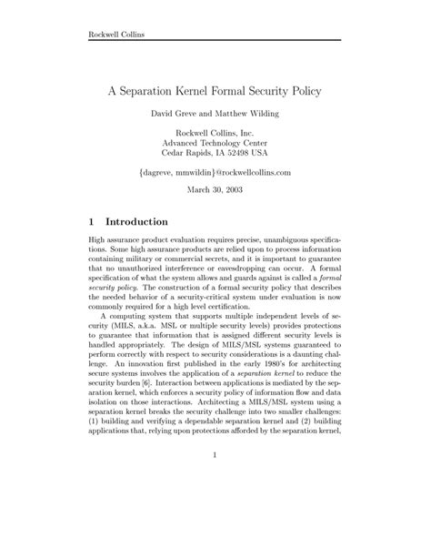 pdf a separation kernel formal security policy