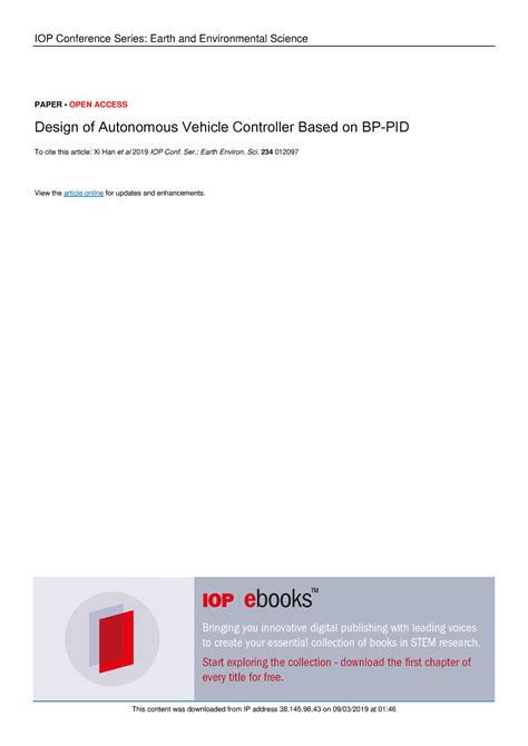 Design Of Autonomous Vehicle Controller Based On B IOP Conference Series Earth And
