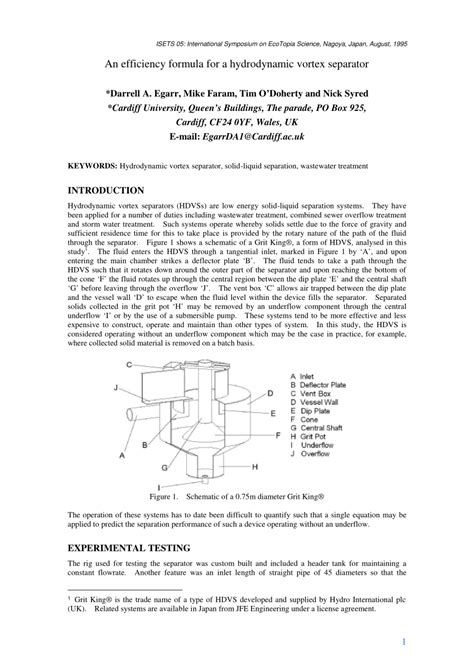 Pdf An Efficiency Formula For A Hydrodynamic Vortex Separator