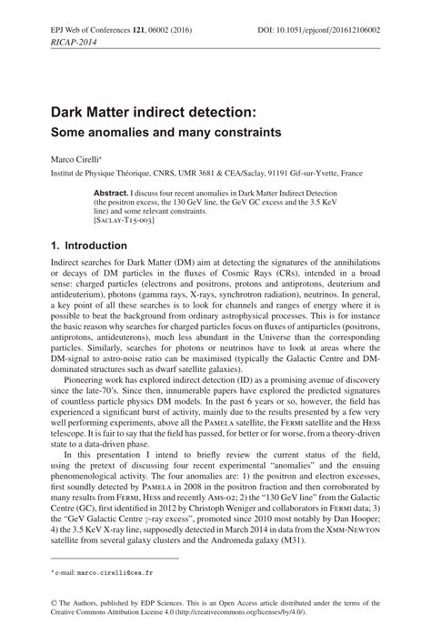 Pdf Dark Matter Indirect Detectionsome Anomalies And Many Constraints