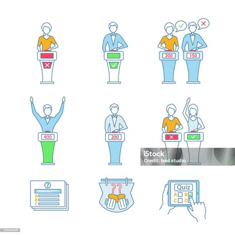 Quiz Show Color Icons Set Stock Illustration Download Image Now
