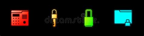 Set House Intercom System Locked Key And Folder And Lock Icon Vector Stock Vector