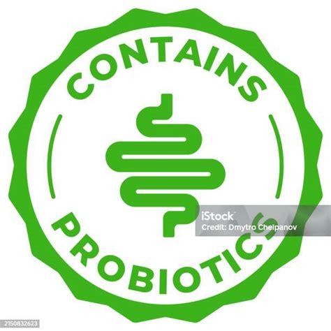 Probiotics Microflora 라벨 벡터 아이콘 그림이 포함되어 있습니다 Prebiotics 녹색 로고 상징 기장 꼬리표 우표 물개 요구르트 또는 유제품 스티커