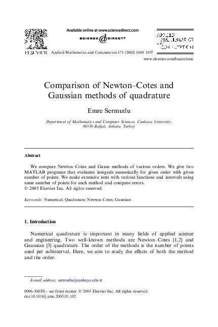 Pdf Comparison Of Newtoncotes And Gaussian Methods Of Quadrature