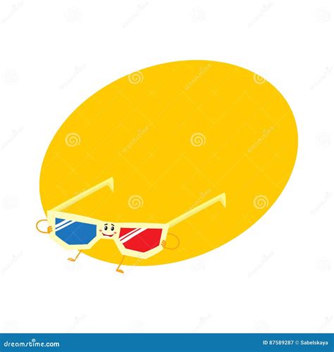 Cute Funny Stereoscopic 3d Glasses Character With Smiling Human Face