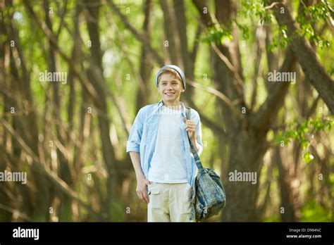 Portrait Of Cute Lad In Casual Clothes Outside Stock Photo Alamy
