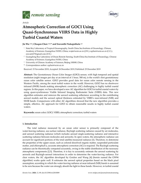 Pdf Atmospheric Correction Of Goci Using Quasi Synchronous Viirs Data In Highly Turbid Coastal