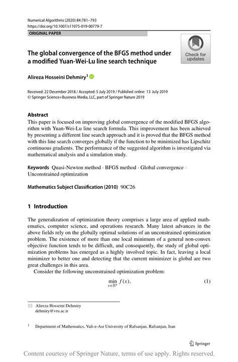 The Global Convergence Of The Bfgs Method Under A Modified Yuan Wei Lu