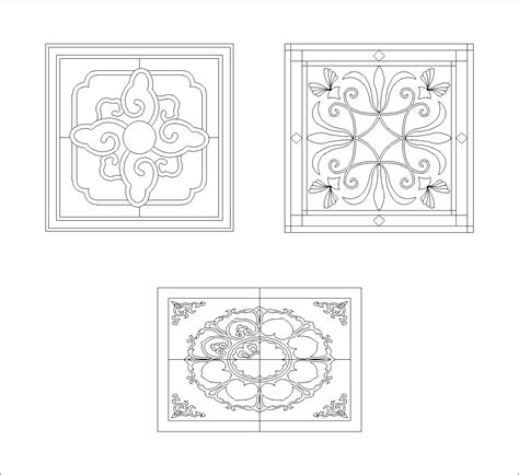 Floral Decorative Tiles Dwg Cad Block Free Download