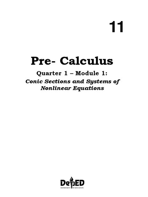 Precalculus Module 1 Lesson 1 1st Grading Pdf Ellipse Elementary Geometry