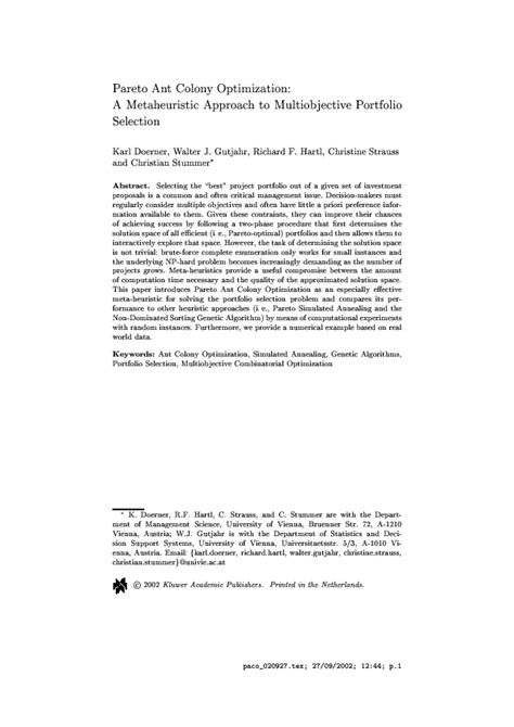 Pdf Pareto Ant Colony Optimization A Metaheuristic Approach To