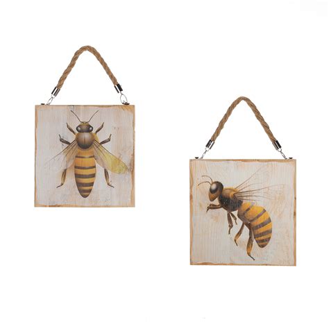 Wooden Wall Pictures Wooden Signs With Bee Motif 2 Pieces 19 X 19 X 1 7