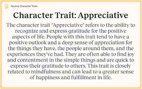 Character Trait Appreciative