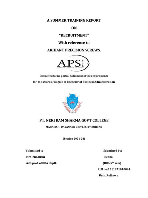 A Summer Training Report Pdf Recruitment Human Resources