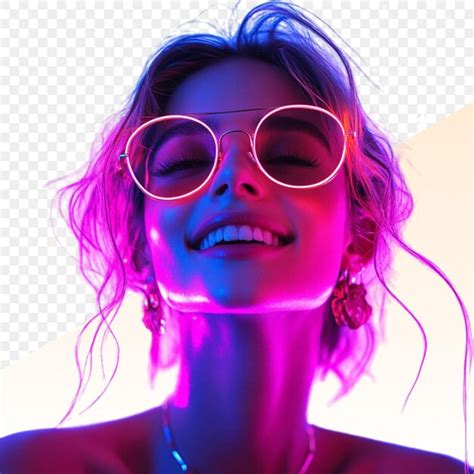A Woman Wearing Pink Glasses With A Pink Lense And A Purple Lens