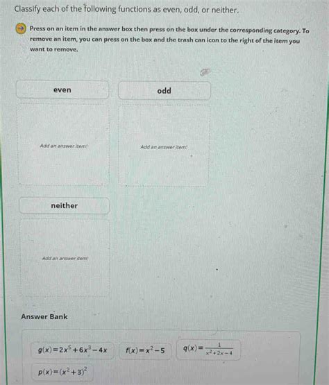 solved classify each of the following functions as even odd or