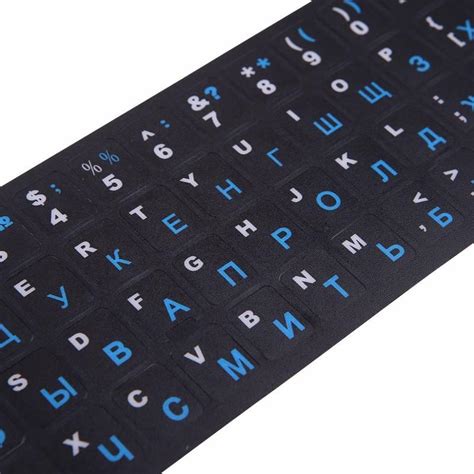 Наклейки Букви на Клавіатуру Російський Англійський 11 X 13 Мм Чорний Сині Російські Літери