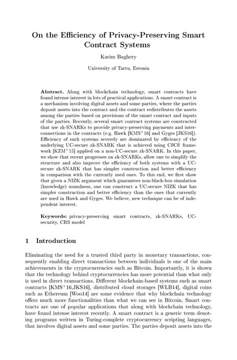 Pdf On The Efficiency Of Privacy Preserving Smart Contract Systems