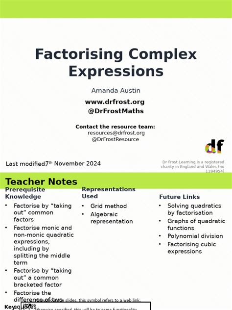Factorising Complex Expressions Lesson Pdf Factorization