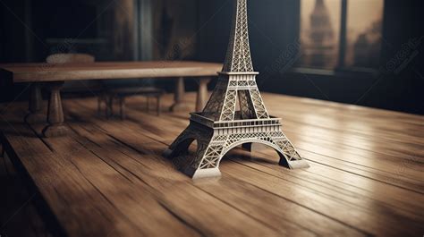 에펠탑 동상의 매혹적인 3d 렌더링으로 목재 테이블 디스플레이에 완벽한 배경 설정 설정 배경 오래된 건물 배경 완벽한 배경 이미지 Hd 설정 오래된 건물 완벽한