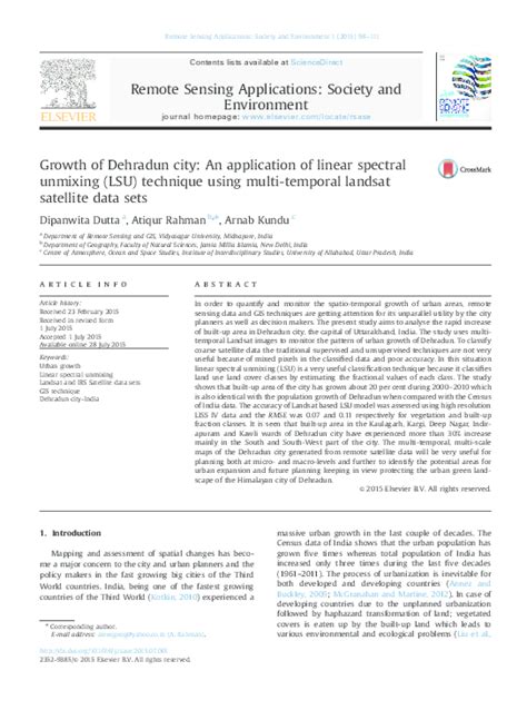 Pdf Growth Of Dehradun City An Application Of Linear Spectral Unmixing Lsu Technique Using