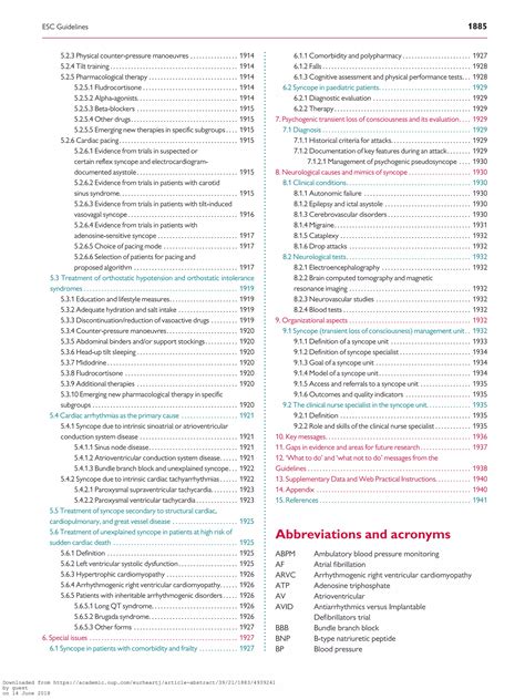 2018 Esc Guidelines For The Diagnosis And Management Of Syncope Pdf
