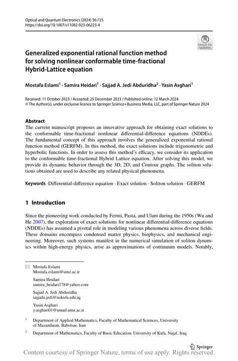 Generalized Exponential Rational Function Method For Solving Nonlinear Conformable Time