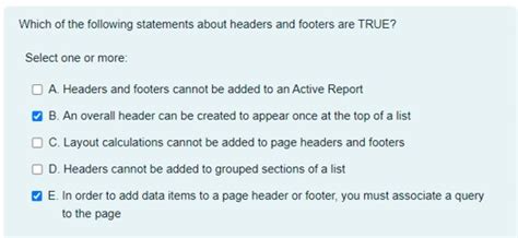 Solved Which Of The Following Statements About Headers And
