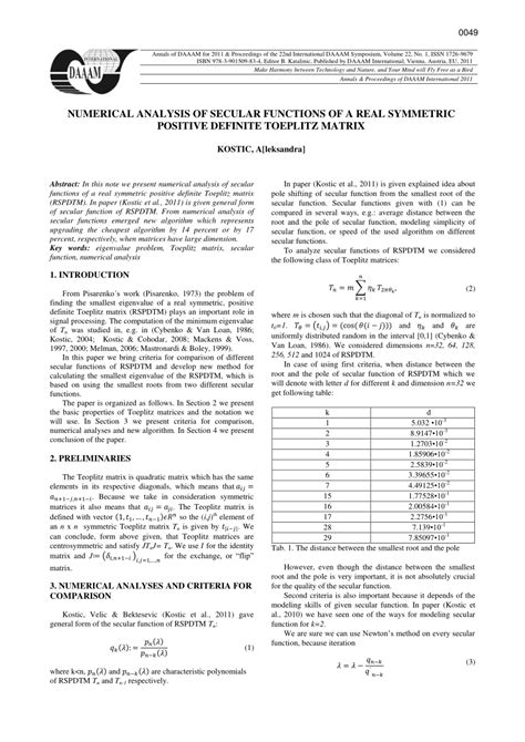 Pdf Numerical Analysis Of Secular Functions Of A Real Symmetric Positive Definite Toeplitz Matrix