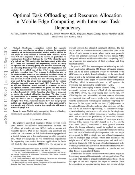 Pdf Optimal Offloading And Resource Allocation In Mobile Edge