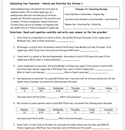 Solved Calculating Your Paycheck Hourly And Overtime Pay
