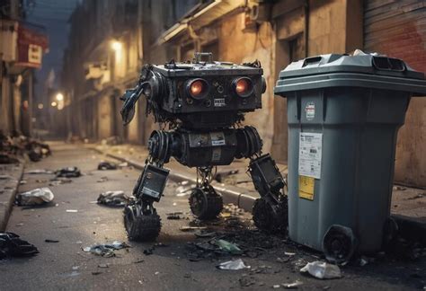 Premium Photo Robot Make Hard Work Transports Cleans Up Trash Garbage Container In City