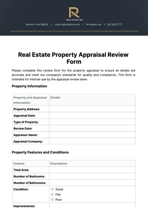 Free Real Estate Property Appraisal Review Form Template To Edit Online