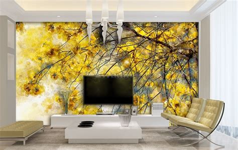 Watercolor Yellow Tree Landscape Wallpaper Mural • Wallmur®