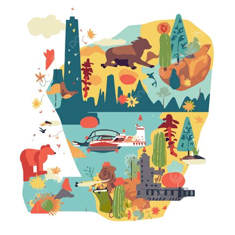 State Sticker Clipart Color Vector Illustration Of A Map With Symbols