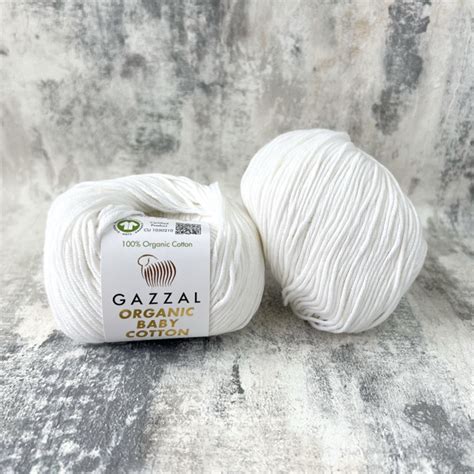 Пряжа Organic Baby Cotton Gazzal 415 белый; 3 шт; (100% органический ...