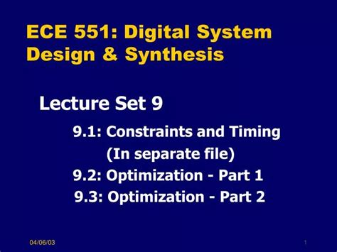 Ppt Ece 551 Digital System Design And Synthesis Powerpoint Presentation Id841661