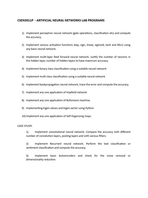 Csen3011p Artificial Neural Networks Lab Pdf Computers Technology And Engineering