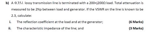 Solved B A 035λ Lossy Transmission Line Is Terminated With